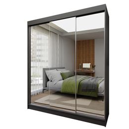 SCHWEBET&Uuml;RENSCHRANK BELLINA 180/216/61 cm 3-t&uuml;rig mit Spiegel Grau