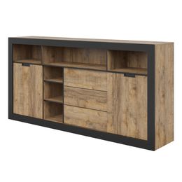 SIDEBOARD DAVOR 220x45x109 cm mit 3 Schubladen und 2 T&uuml;ren Eichefarben