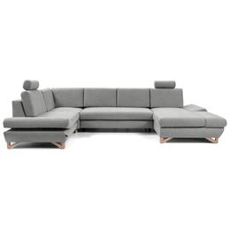 WOHNLANDSCHAFT CASA IV L-S Grau Pl&uuml;sch-Stoff mit Schlaffunktion