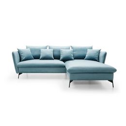 ECKSOFA FERRO Blau Velours-Stoff mit Schlaffunktion