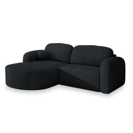 ECKSOFA AMILIA P L-S Schwarz Kordstoff mit Schlaffunktion