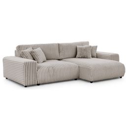 ECKSOFA Mollis Hellgrau Pl&uuml;schcord - Ottomane Rechts