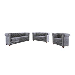 SITZGARNITUR 3+2+1 Chesterfield Lauren Grau Samt