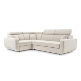 ECKSOFA RENO Beige Pl&uuml;sch-Stoff mit Schlaffunktion