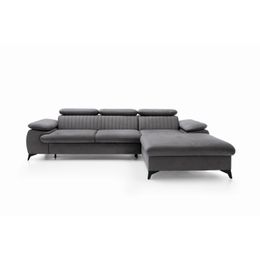 ECKSOFA FIORE Grau Velours-Stoff mit Schlaffunktion