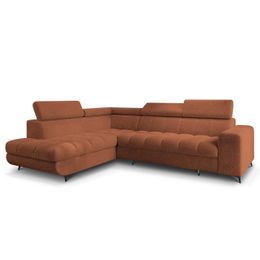 ECKSOFA MORIVA Q L-S Orange Boucle-Stoff mit Schlaffunktion