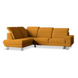 ECKSOFA LERMA L-S Gelb Velours-Stoff mit Schlaffunktion