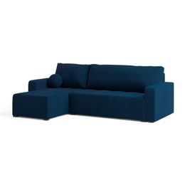 ECKSOFA VOLIRA Blau Pl&uuml;sch-Stoff mit Schlaffunktion