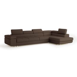 ECKSOFA VICENTE Braun Boucle-Stoff mit Schlaffunktion