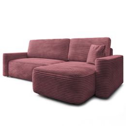 ECKSOFA NERI T Rosa Kordstoff mit Schlaffunktion
