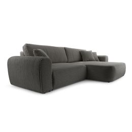 ECKSOFA VIVA Grau Kordstoff mit Schlaffunktion