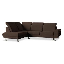 ECKSOFA LERMA R-S Braun Velours-Stoff mit Schlaffunktion