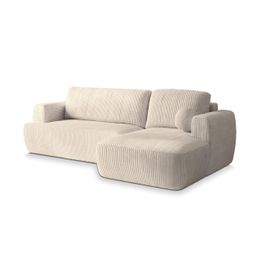 ECKSOFA SENTI P R-S Creme Kordstoff mit Schlaffunktion