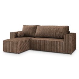 ECKSOFA RAVELO T Beige Kordstoff mit Schlaffunktion
