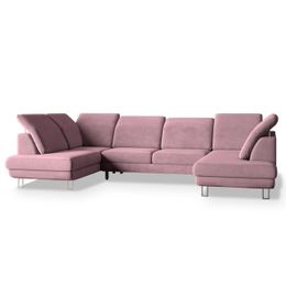 WOHNLANDSCHAFT TERAMO Lila Velours-Stoff mit Schlaffunktion