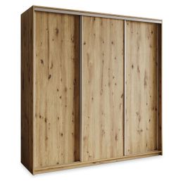 SCHWEBET&Uuml;RENSCHRANK NISSE 180/205/60 cm 3-t&uuml;rig mit Schubladen Eiche Artisan