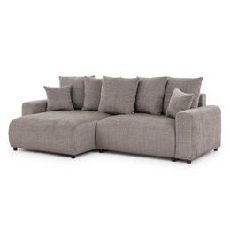 ECKSOFA Calma mit Schlaffunktion und Bettkasten im Bumpy-Design aus weichem Taupe Chenille-Stoff - Ottomane links