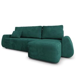 ECKSOFA GALVIS Gr&uuml;n Velours-Stoff mit Schlaffunktion