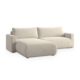 ECKSOFA TURIN M Creme Velours-Stoff mit Schlaffunktion