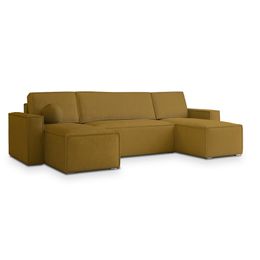 WOHNLANDSCHAFT PESANO M Gelb Velours-Stoff mit Schlaffunktion