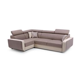 ECKSOFA MIRA Braun Geflochtener Stoff mit Schlaffunktion