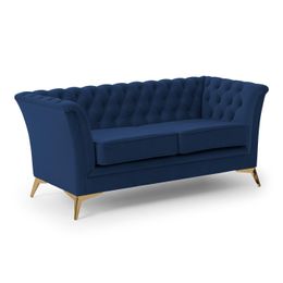 CHESTERFIELD-SOFA 2-sitzer Whitby Marineblau Samt mit goldenen F&uuml;&szlig;en