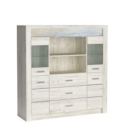 KOMMODE ZERI 137/141,5/42cm mit 3 Schubladen 4 T&uuml;ren Eiche Bianco