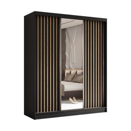SCHWEBET&Uuml;RENSCHRANK LAMELLO 180/216/61 cm 3-t&uuml;rig mit Spiegel Schwarz