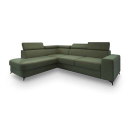 ECKSOFA ALVORO L-S Gr&uuml;n Velours-Stoff mit Schlaffunktion