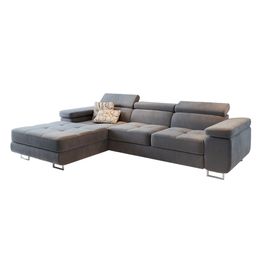 ECKSOFA ELMA L-S Hellgrau Velours-Stoff mit Schlaffunktion