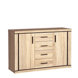 KOMMODE MALAGA 137/91/45cm mit 4 Schubladen 2 T&uuml;ren Sonoma Eiche
