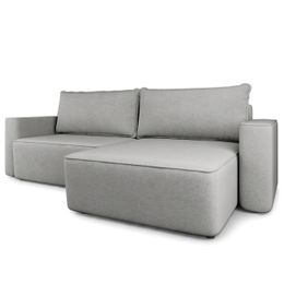 ECKSOFA BELISE CL Hellgrau Veloursstoff mit Schlaffunktion