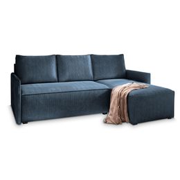 ECKSOFA PERUSI Blau Kordstoff mit Schlaffunktion