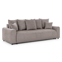 SCHLAFSOFA Calma mit Bettkasten im Bumpy-Design aus weichem Taupe Chenille-Stoff