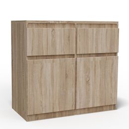 KOMMODE MERAVIGLIA 80/85/33 cm mit 2 Schubladen 2 T&uuml;ren Sonoma Eiche