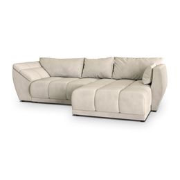 ECKSOFA ORENTI R-S Creme Velours-Stoff mit Schlaffunktion