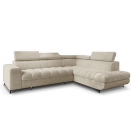 ECKSOFA MORIVA Q R-S Creme Boucle-Stoff mit Schlaffunktion
