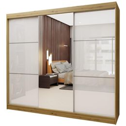 SCHWEBET&Uuml;RENSCHRANK VITALE 240/216/61 cm 3-t&uuml;rig mit Spiegel Eiche Artisan