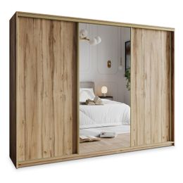 SCHWEBET&Uuml;RENSCHRANK TAVI 270/205/60 cm 3-t&uuml;rig mit Spiegel Eiche Wotan