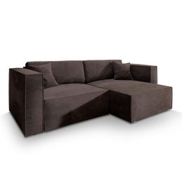 ECKSOFA NERIO M Braun Velours-Stoff mit Schlaffunktion
