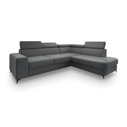 ECKSOFA ALVORO R-S Grau Velours-Stoff mit Schlaffunktion