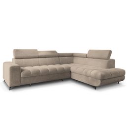 ECKSOFA MORIVA Q R-S Beige Boucle-Stoff mit Schlaffunktion