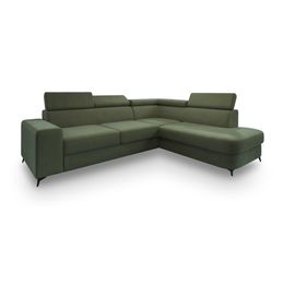 ECKSOFA ALVORO R-S Gr&uuml;n Velours-Stoff mit Schlaffunktion