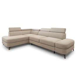 ECKSOFA AVISE Q L-S Beige Boucle-Stoff mit Schlaffunktion