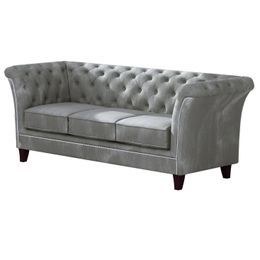 CHESTERFIELD-SOFA 3-Sitzer Fusion Grau Samt