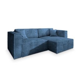 ECKSOFA NERIO P Blau Kordstoff mit Schlaffunktion