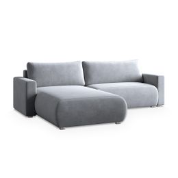 ECKSOFA TURIN M Hellgrau Velours-Stoff mit Schlaffunktion
