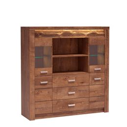 KOMMODE ZERI 137/141,5/42cm mit 3 Schubladen 4 T&uuml;ren Braun