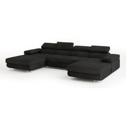 WOHNLANDSCHAFT LYKKE Schwarz Velours-Stoff mit Schlaffunktion