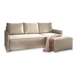 ECKSOFA PERUSI Beige Kordstoff mit Schlaffunktion